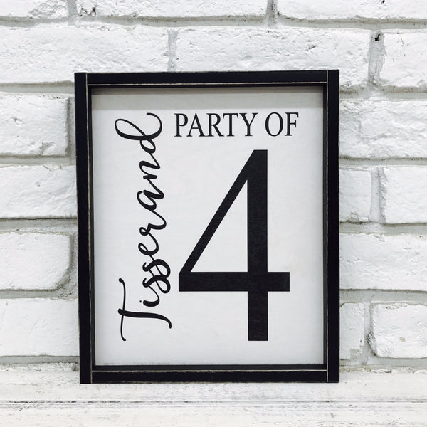 Personalized Family Last Name and Party of 4 Wooden Sign - Madi Kay Designs